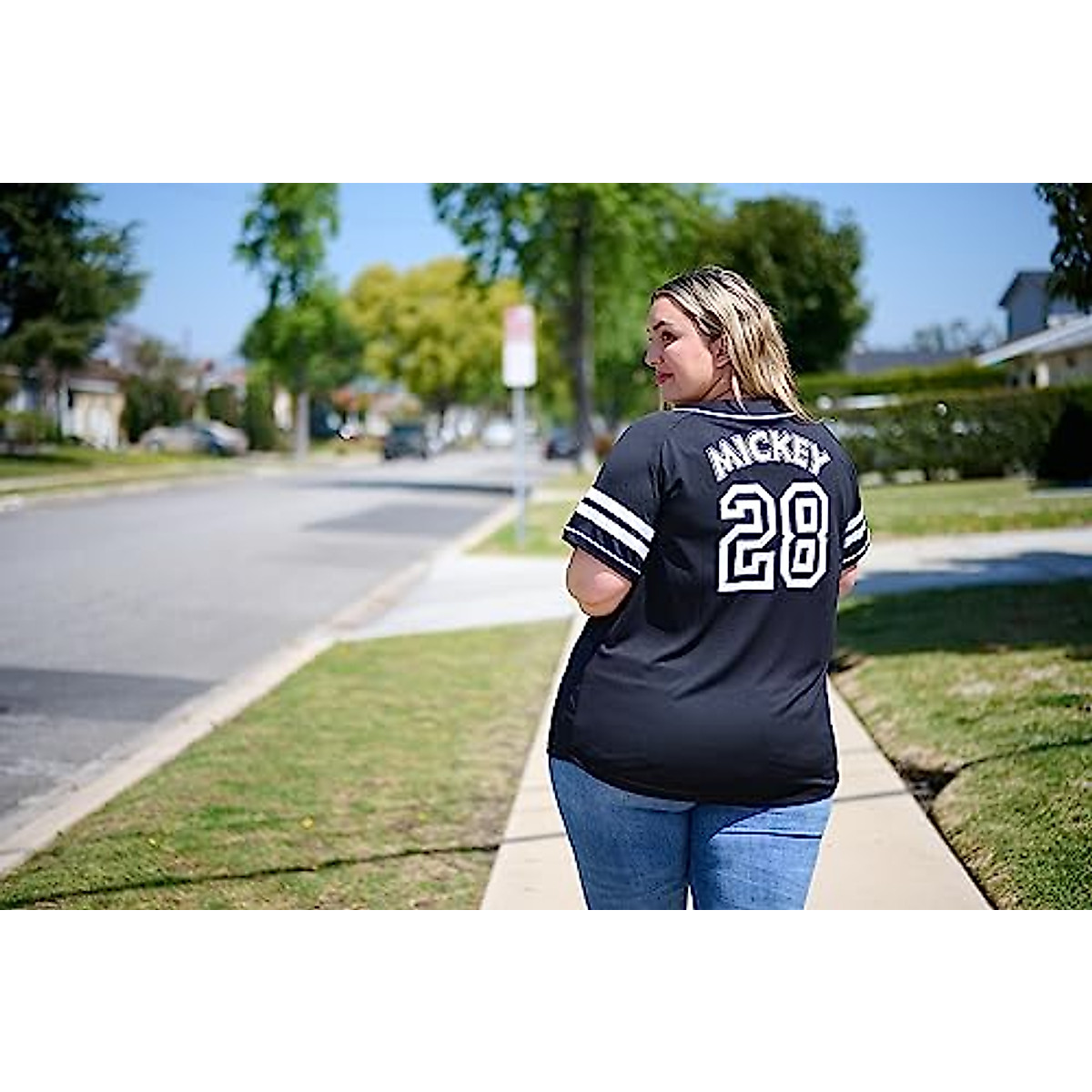 Disney Mickey Mouse 28 Womans Jersey Shirt Button (Black, XX-Large)