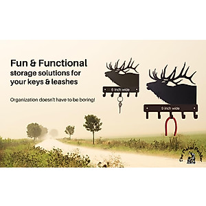 The Metal Peddler Elk Head Antlers Key Rack Hanger - Large 9 inch Wide - Made in USA; Wall Mount