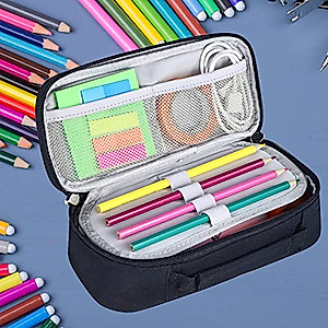 Big Pencil Case, Protable Pencil Case Organizer, Pencil Pouch, Black Pencil Cases for Adults Boys Kids Teen Students, Large Pencil Pen Case for Office School