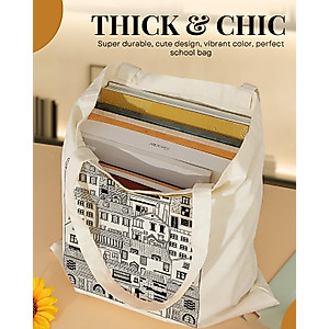 AUSVKAI Canvas Tote Bag Aesthetic for Women, Cute House Reusable Cotton Bags for Shopping Beach Trendy Gifts