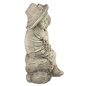 Design Toscano Kissing Kids Boy and Girl Garden Decor Statue, 14 Inch, Polyresin, Antique Stone
