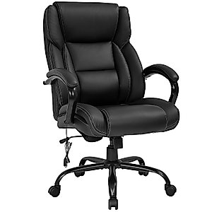 Office Chairs Big and Tall 500lbs Wide Seat for Heavy People Ergonomic Massage PU Leather Executive Chair Adjustable Rolling Swivel Computer Desk Chair with Lumbar Support Headrest Task Chair Black