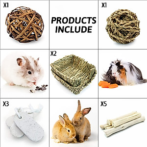 Hamiledyi Rabbit Grass Bed for Bunny, 12 Pcs Pet Bunny Chew Toys Natural Hand-Made Woven Hay Mat Hamster Grass Basket Small Animals Bedding for Guinea Pig Chinchilla Ferret Gerbil Rat