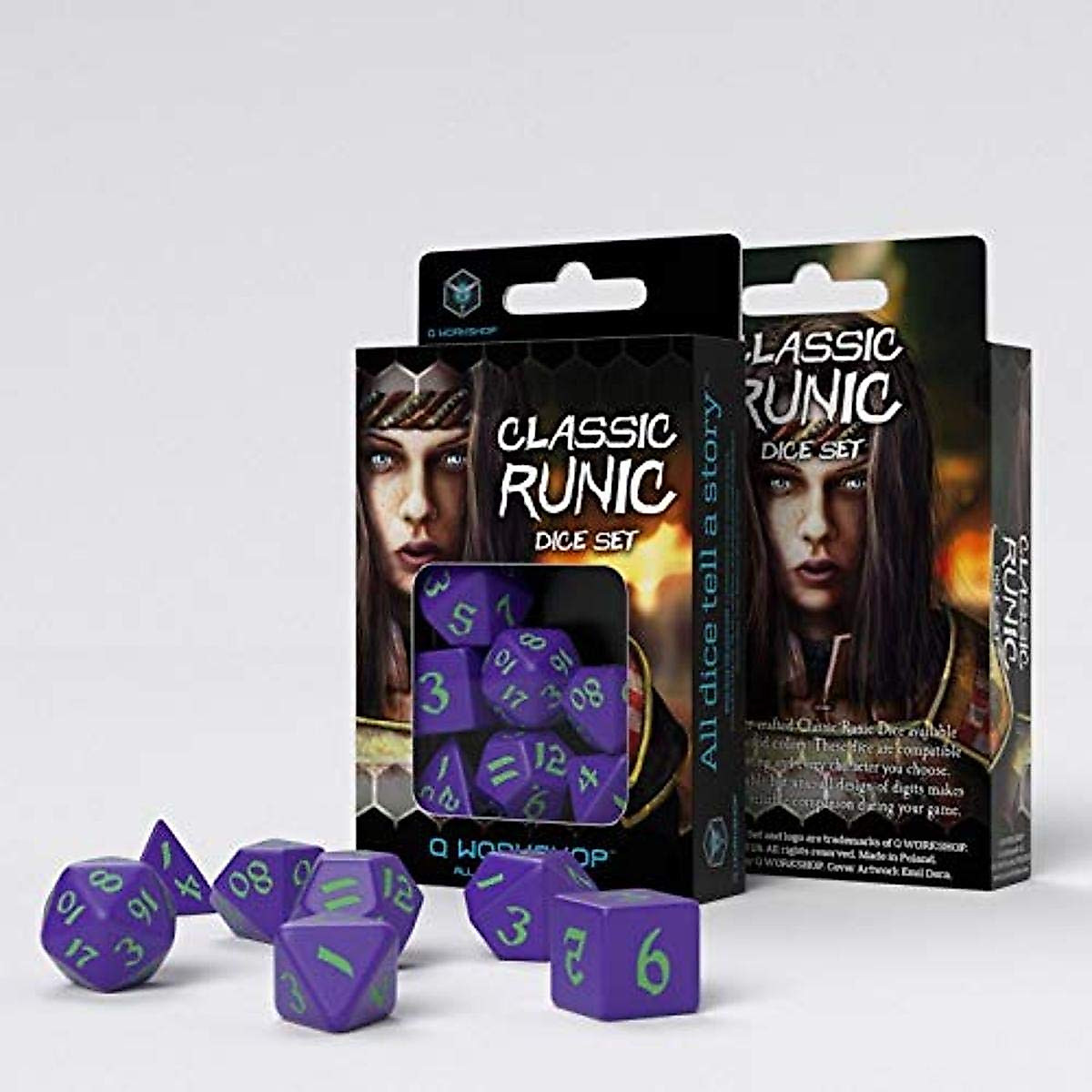 Q-Workshop Classic Runic Purple & Green Dice Set (7)