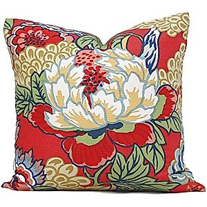 Diuangfoong Thibaut Honshu Coral Green Chinoiserie Floral Decorative Pillow Cover, Eurosham or Lumbar, 18 x 18-Inch, White-Style2