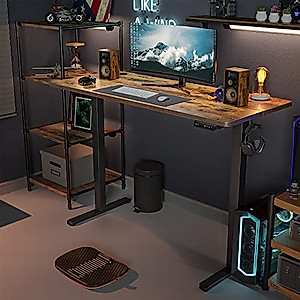 FEZIBO Height Adjustable Electric Standing Desk, 63 x 24 Inches Stand up Table, Sit Stand Home Office Desk with Splice Board, Black Frame/Rustic Brown Top
