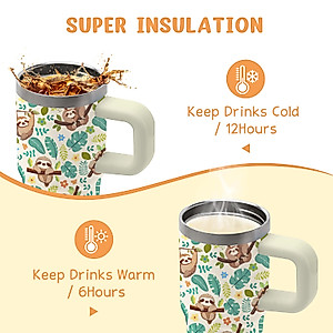 Sloth Gifts, Sloth Tumbler with Handle and Straw for Kids 14oz, Stainless Steel Insulated Travel Mugs, Animal Themed Gift for Boys Girls on Birthday Christmas