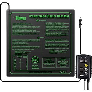iPower Warm Hydroponic Seedling Heat Mat and Digital Thermostat Combo Set for Seed Germination, 20" x 20" & Control, Black