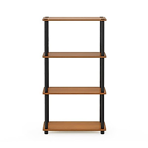 Furinno (99557LC/BK Turn-N-Tube 4-Tier Multipurpose Shelf Display Rack - Light Cherry/Black & Luder Bookcase / Book / Storage, 5-Cube, White