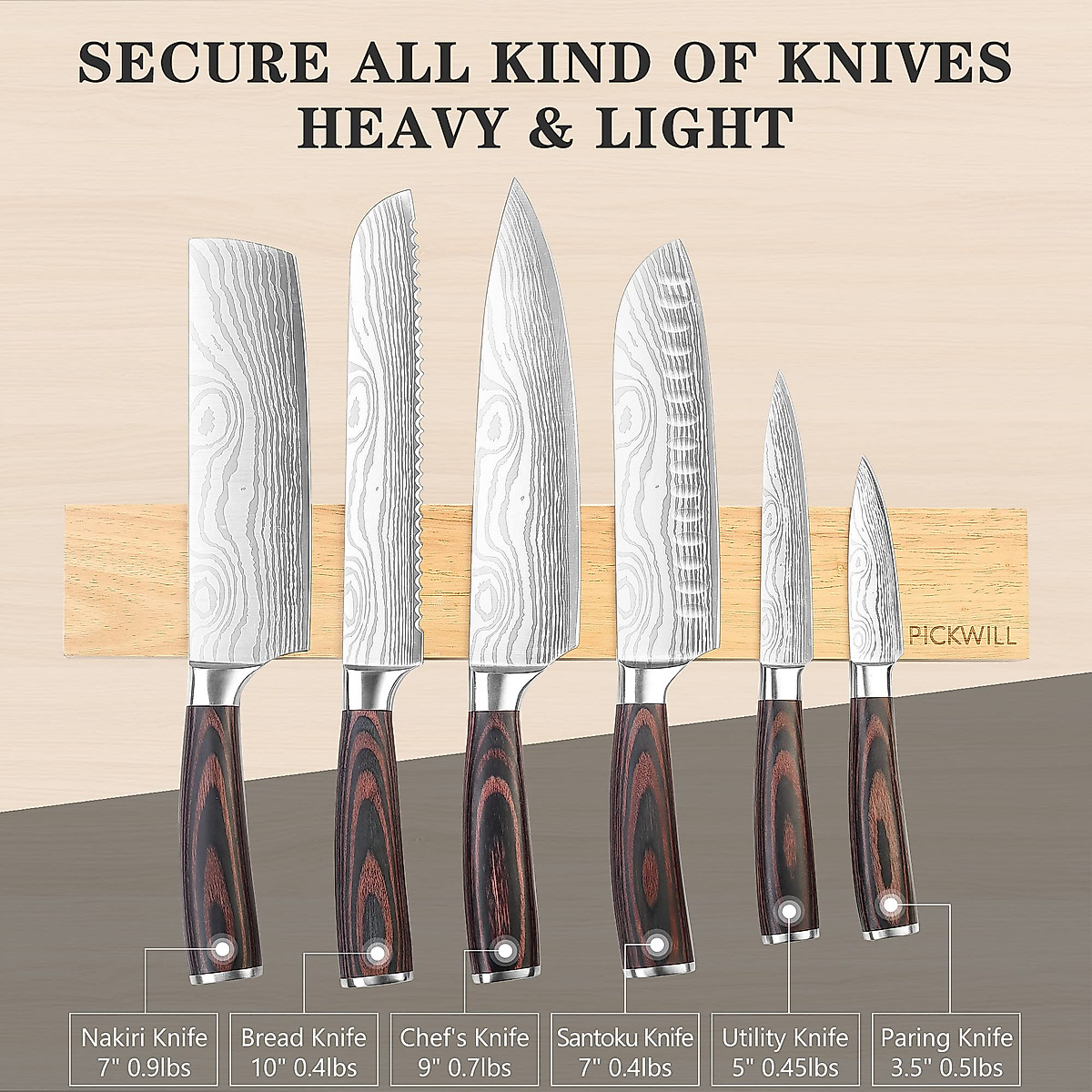 Magnetic Knife Holder for Wall, PICKWILL 16 Inch Magnetic Knife Strip, Powerful Wood Magnet Knife Rack for Kitchen Knives & Tools