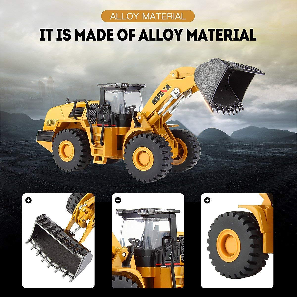 Gemini&Genius Mechanical Loader Toy, Construction Vehicle Wheeled Loader 1/50 Scale Skid Steer Loader Toy, Bulldozer Shovel Engineering Vehicle Alloy Models for Kids, Collection and Decoration House