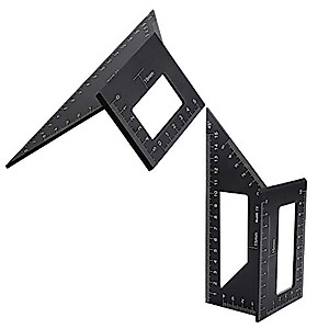 OwnMy Set of 2 Saddle Layout Square Gauge for Woodworking, 45/45 Degree - 90/45 Degree Square Layout Miter Angle Measuring T Ruler, Aluminum Alloy 3D Miter Scriber Template Tool for Carpenter (Black)