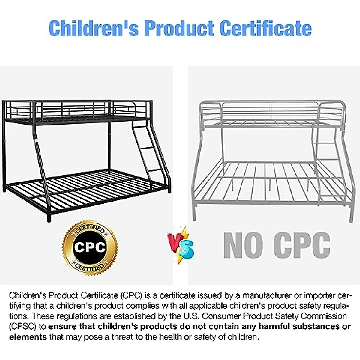 HUAYICUN Bunk Bed Twin Over Full Size with Ladder, Twin Over Full Bunk Bed and Full-Length Guardrail, No Box Spring Needed, Noise Free