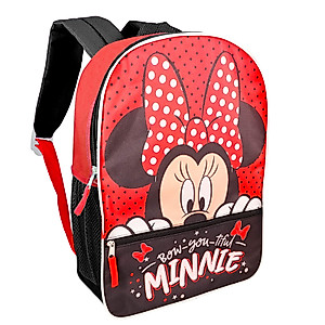 Minnie Mouse Backpack and Lunch Box Set - Bundle with 16" Minnie Backpack, Minnie Lunch Bag, Stickers, More | Minnie Mouse Backpack for School