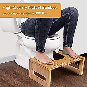 Bamboo 7-Inch Height Toilet Stool, Foldable and No-Slip Toilet Potty Stool with Foot Massager for The Bathroom, Portable Toilet Squatting Stool for Adults and Kids