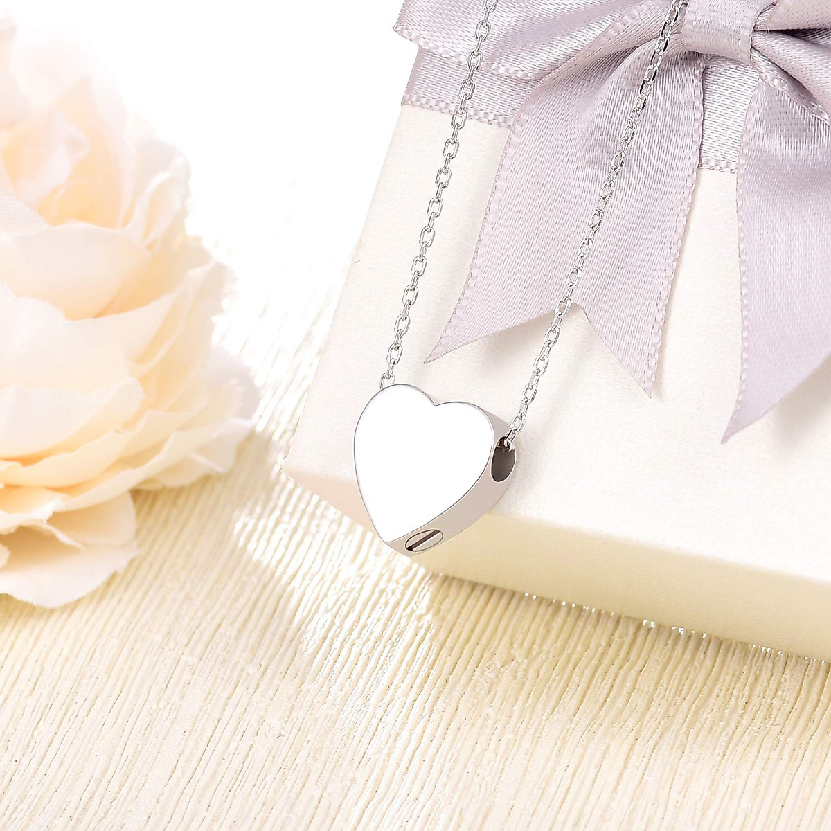 Jinlou 925 Sterling Silver Hold Loved Ones Heart Urn Necklace Pendant for Ashes Memorial Cremation Jewelry(Simple heart)