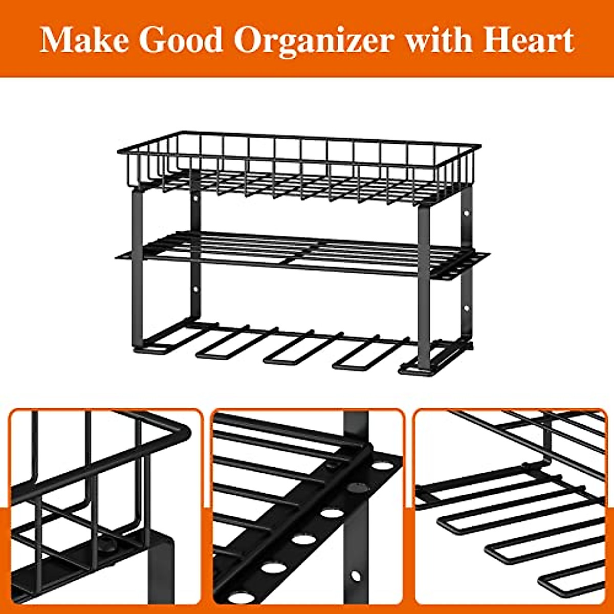 Apsan Power Tool Organizer-Wall Mount Style for Power Tool Drill as Heavy Duty Tool Shelf, Garage Storage Basket, Utility Storage Rack,Black