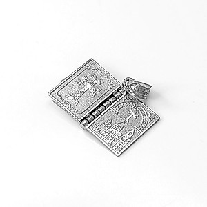 Religious Jewelry by FDJ Polished Sterling Silver 3D Armenian Holy Bible Book w/Lord's Prayer Charm Pendant