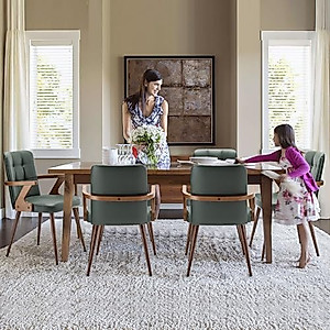 MEKLIBA Dining Chairs Set of 2，Dinner Chairs with Arms and Back，Comfortable Upholstered Dining Chairs,Modern Leather Kitchen Chair for Kitchen and Dining Room (Green)