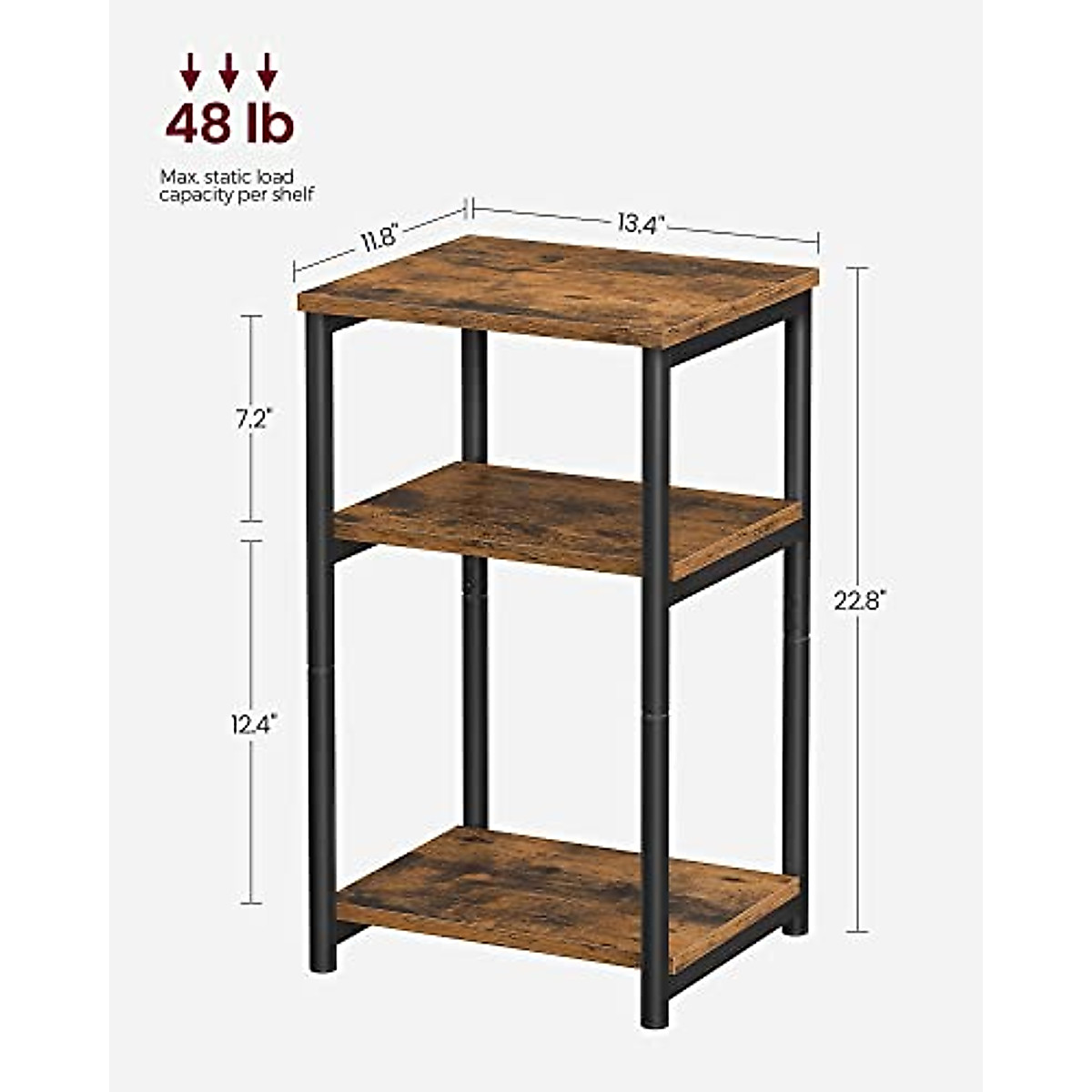 VASAGLE Side Table, Small End Table, Tall Nightstand for Living Room, Bedroom, Office, Bathroom, Rustic Brown and Black ULET273B01