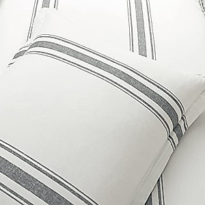 Lush Decor Farmhouse Stripe 3 Piece Reversible Comforter Bedding Set, California King, Dark Gray
