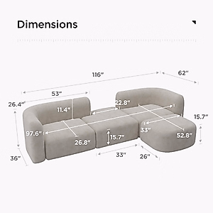 Acanva Luxury Modern Tight Curved Back Velvet Sofa, Minimalist Style Comfy Couch for Living Room Apartment, 4 Seater Modular Sectional, Cream