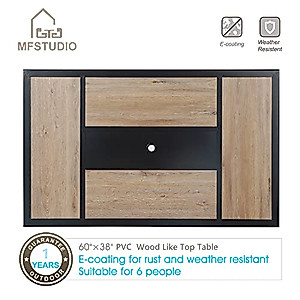 MFSTUDIO 60" Patio Dining Table Large Woodlike Rectangular Table, Backyard Outdoor Furniture Garden Table with Metal Frame and Umbrella Hole, Black