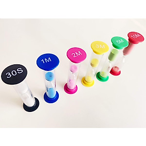 Sand Timers,multicolor plastic timer,30s/1M/2M/3M/5M/10Minutes Sandglass Timer,for games or the kitchen or office or decorationg,time management,brushing timer,gift（Pack of 6）