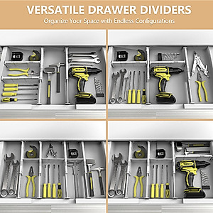 KABUM Adjustable Drawer Divider Organizer Clothes Dresser Organizer,Expandable Organization for Home, Office,2.8" High Expandable from 11.7" to 18.5",4 Dividers with 6 Short and 2 Long Inserts