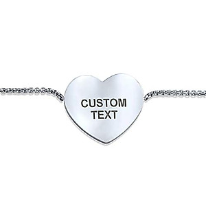 Personalize Customizable Heart Shape Charm Tag Medical ID Box Link Chain Bolo Bracelet Adjustable Engrave for Women Teen Silver Tone Stainless Steel Custom Engraved