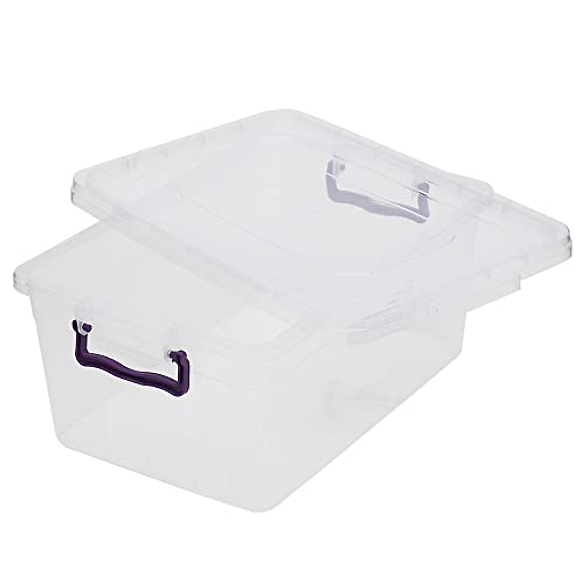Home Basics Plastic Storage Box with Locking Lid, Clear | Durable Latches for Secure Closure | Purple Handles (10 liter)