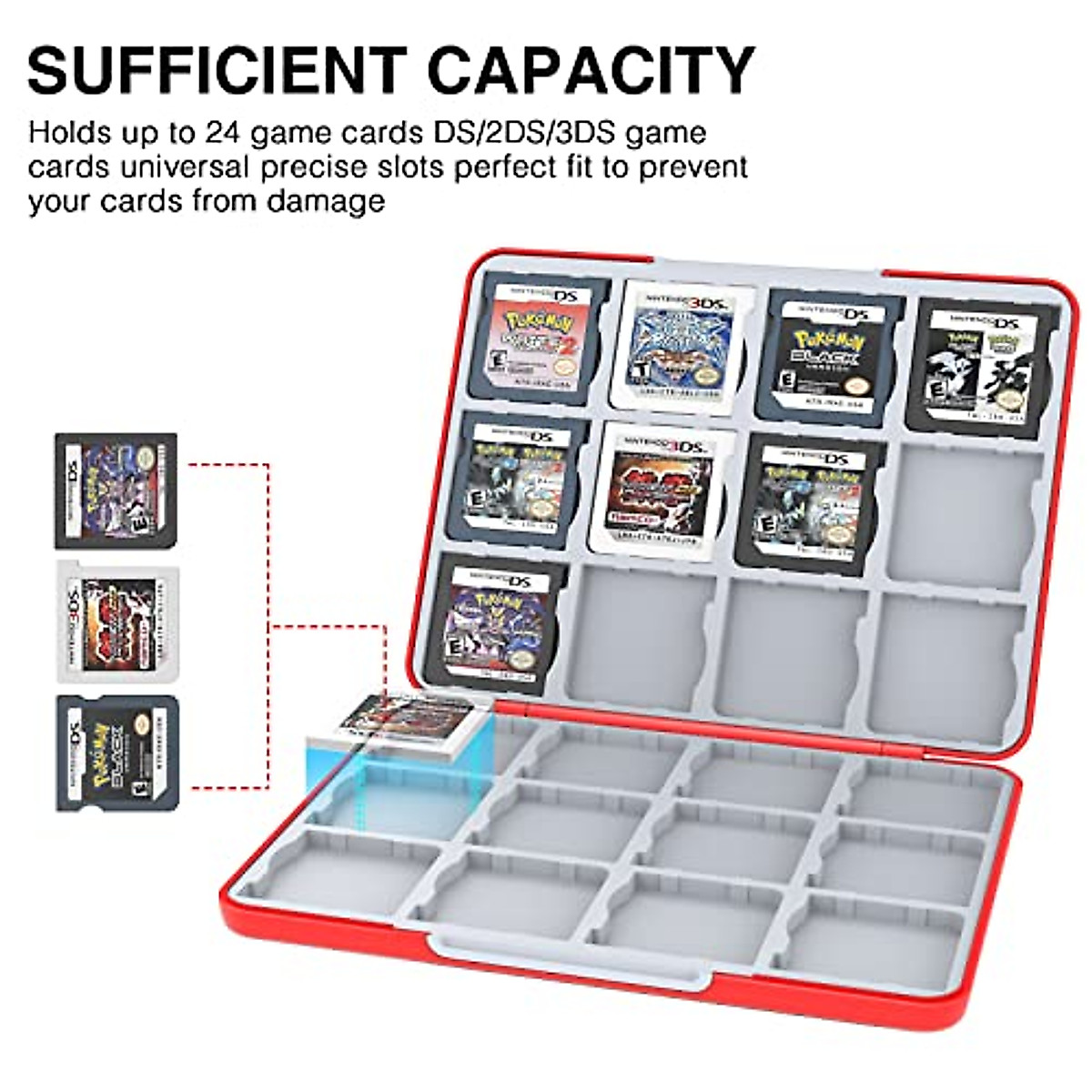 HEIYING Game Card Case for Nintendo 3DS 3DSXL 2DS 2DSXL DS DSi,Portable 3DS 2DS DS Game Cartridge Holder Storage with 24 Game Card Slots.