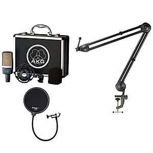 AKG Pro C214 Professional Large-Diaphragm Condenser Microphone with Studio Stand and Pop Filter (3 Items)