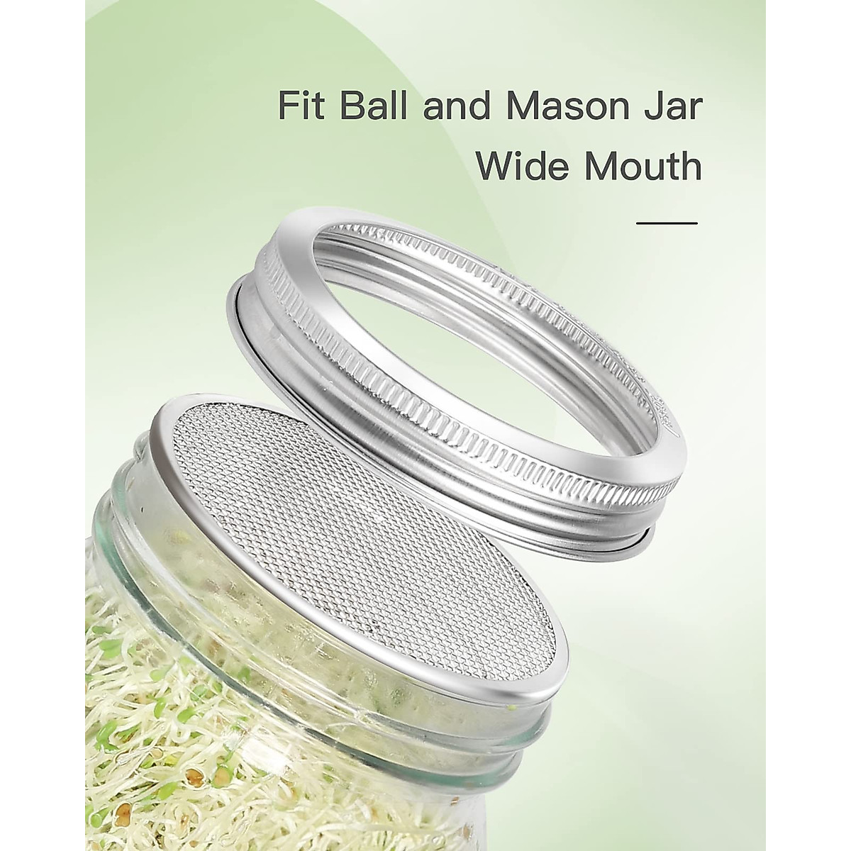 FEBFLO 12 Pack Sprouting Lids, 316 Stainless Steel Screen Lid for 86mm Wide Mouth Mason Jar, Mesh Bean Sprout Sieve Lids, Home Use Alfalfa, Broccoli,Lentil. QurHapzy (12 lids)