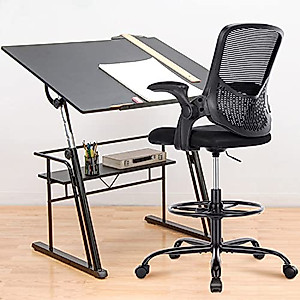 Tall Office Chair, Drafting Chair, Standing Desk Chair, High Adjustable Office Mesh Chair, Ergonomic Counter Height Computer Rolling Chair with Flip-up Armrests and Foot-Ring for Bar Height Desk