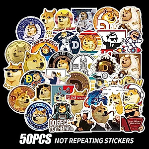 50Pcs Dogecoin Stickers for Water Bottles,Toys Teens Boys Girls Adults Gifts,Vinyl Waterproof Stickers for Laptop,Phone,Notebook,Skateboard Decal Sticker Pegatinas Juguete