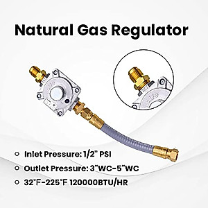 98523 10Ft 1/2" ID Natural Gas Conversion Kit,Propane to Natural Gas Conversion Kit,Natural Gas Hose and Nature Gas Regulator,Compatible with Monument Grills Model 41847NG and 77352NG