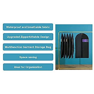 Black Garment Bags Clothes Dust Cover Storage Bag(Set Of 5) for Storage and Travel, Suit Bags for Closet Storage with Clear Window Suit Protector Garment Bag（24*48in）