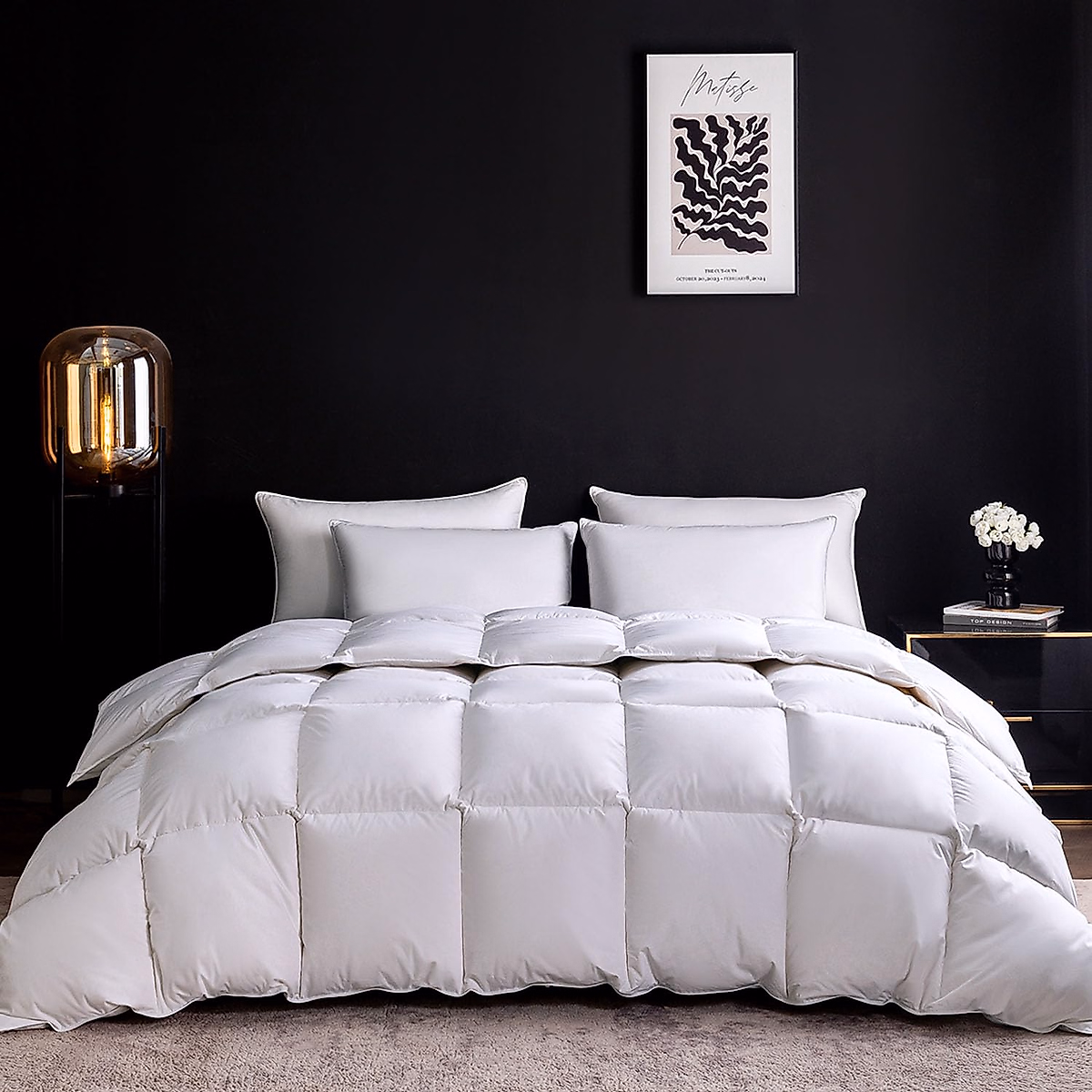WENERSI Goose Feather Down Comforter King Size,Hotel Style Bedding Comforter,750+ Fill Power,1200TC,100% Organic Cotton Fabric,All Season White Duvet Insert with 8 Corner Tabs