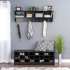 Pemberly Row 60" Contemporary Shoe Cubby Bench in Black