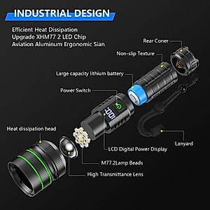 AHHZDZQ Super Bright LED Rechargeable Flashlight, 120,000 High Lumens Flashlights, XHM77.2 Zoomable Tactical Flashlight with 5 Modes, Brightest Waterproof Flashlights for Emergencies, Camping, Hiking