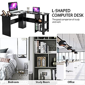 Tangkula L-Shaped Desk, Corner Computer Desk w/ 2-Tier Open Bookshelves & Spacious Tabletop, Space Saving Corner Desk for Studying Gaming Working, Home Office Desk