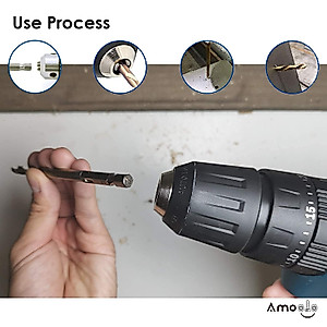 amoolo Hex Shank Drill Bit Set Combo 16Pcs (1/16"-1/4") + 10Pcs 1/8", Premium 4341 HSS Titanium Quick Change Impact Hex Drill Bits for Wood, Steel, Metal, Plastic