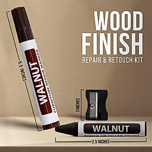Furniture Markers Touch up, 12 Piece Furniture and Wood Floor Markers and Crayons Repair Kit - 6 Felt Tip Wood Markers, 6 Wax Crayons in Black, Maple, Oak, Cherry, Walnut and Mahogany - By Rampro