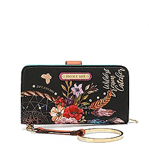 PRT6700 NICOLE LEE FASHION PRINT ZIPPER WALLET V3~BOHEMIAN BLACK