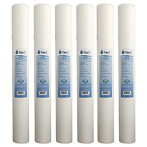 Tier1 20 Micron 20 Inch x 2.5 Inch | 6-Pack Spun Wound Polypropylene Whole House Sediment Water Filter Replacement Cartridge | Compatible with Pentek P20-20, Purtrex PX20-20, Home Water Filter