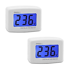 Voltage Test Monitor, DROK 2 pcs Plug in Digital Volt Meter for RV, AC 80-300V Flat US Plug LCD Display Voltmeter 110V 220V Voltage Measuring Monitor Panel Power Line Volt Tester Gauge