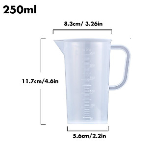 Young4us 3 Pack Tall Form Graduated Pitcher Set, 500ml 250ml 100ml Polypropylene PP Plastic Beakers, Graduated Scales, Balanced Handle, Spout