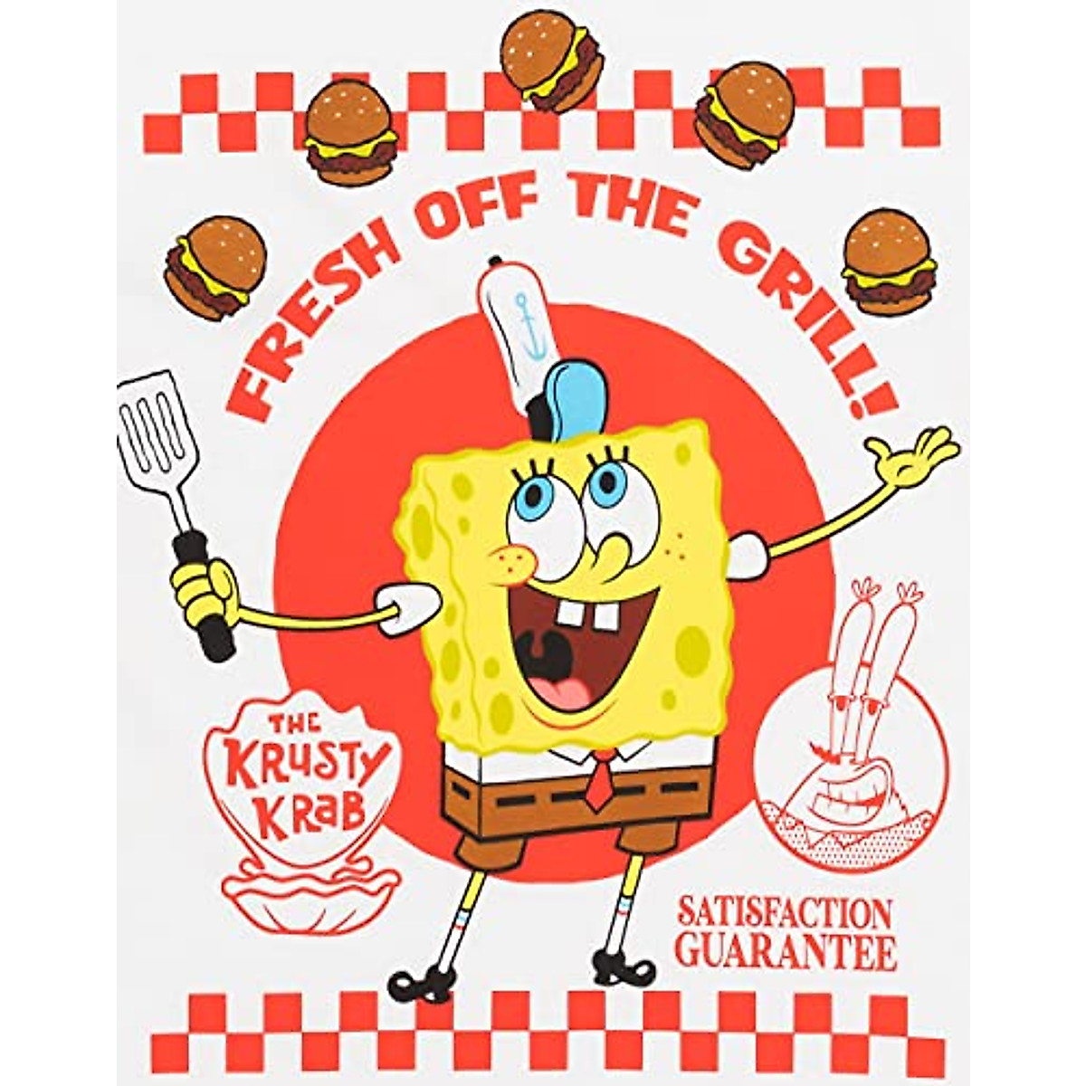 SpongeBob SquarePants Mens Pajama Set | Adults Short Sleeve T-Shirt & Shorts PJs | Krusty Krab Burger Loungewear | 90s Gift White