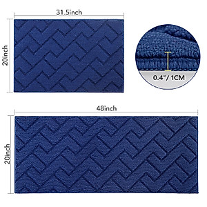 hicorfe Kitchen Rugs and Mats Sets,2 Pieces Super Absorbent Polypropylene Non-Slip Rug,Soft Comfort Floor Mat,Washable for Kitchen,Hallway,Office,Sink,Laundry(20" x 31.5"+20" x 48",Navy Blue)
